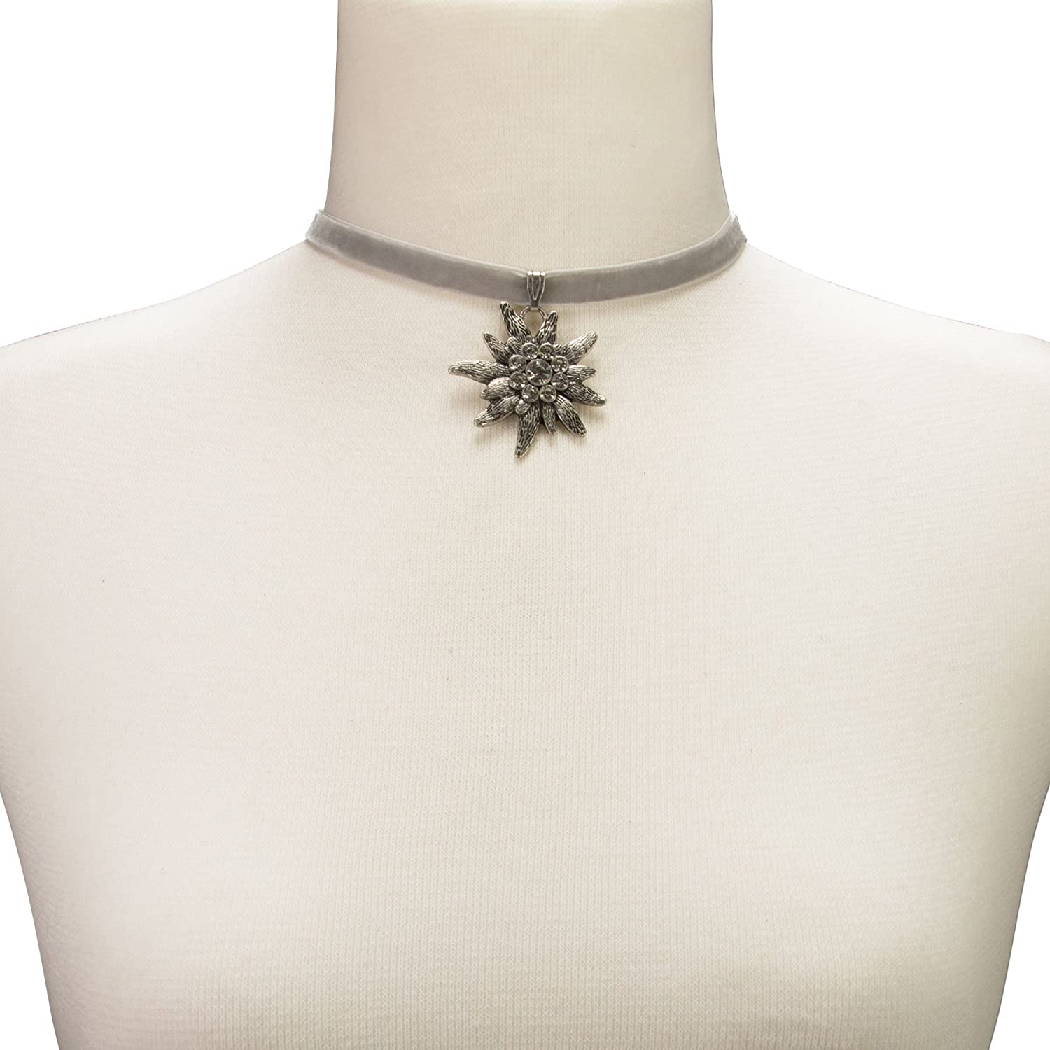 Alpenflüstern Cycling Velvet Choker Edelweiss Large Rhinestones Costume ...
