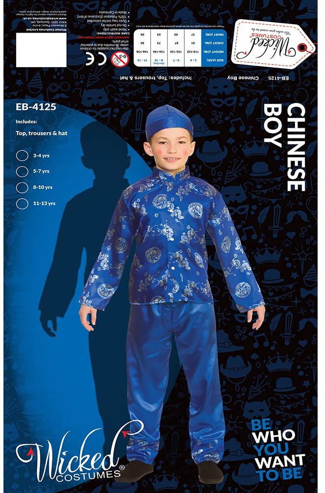 Kids Large Chinese Boy Fancy Dress Costume, Blue, 8-10 Years – TopToy