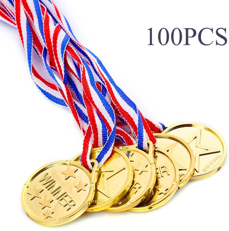 Caydo 100 Pieces Kids Children’s Gold Plastic Winner Award Medals – TopToy