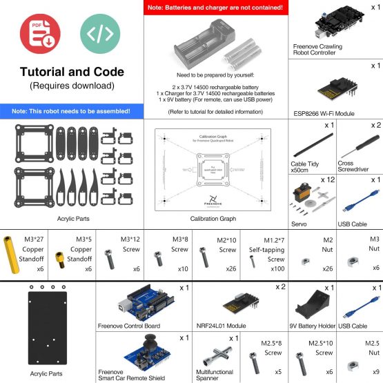 Freenove Quadruped Robot Kit With Remote Compatible With Arduino Ide Raspberry Pi Os App
