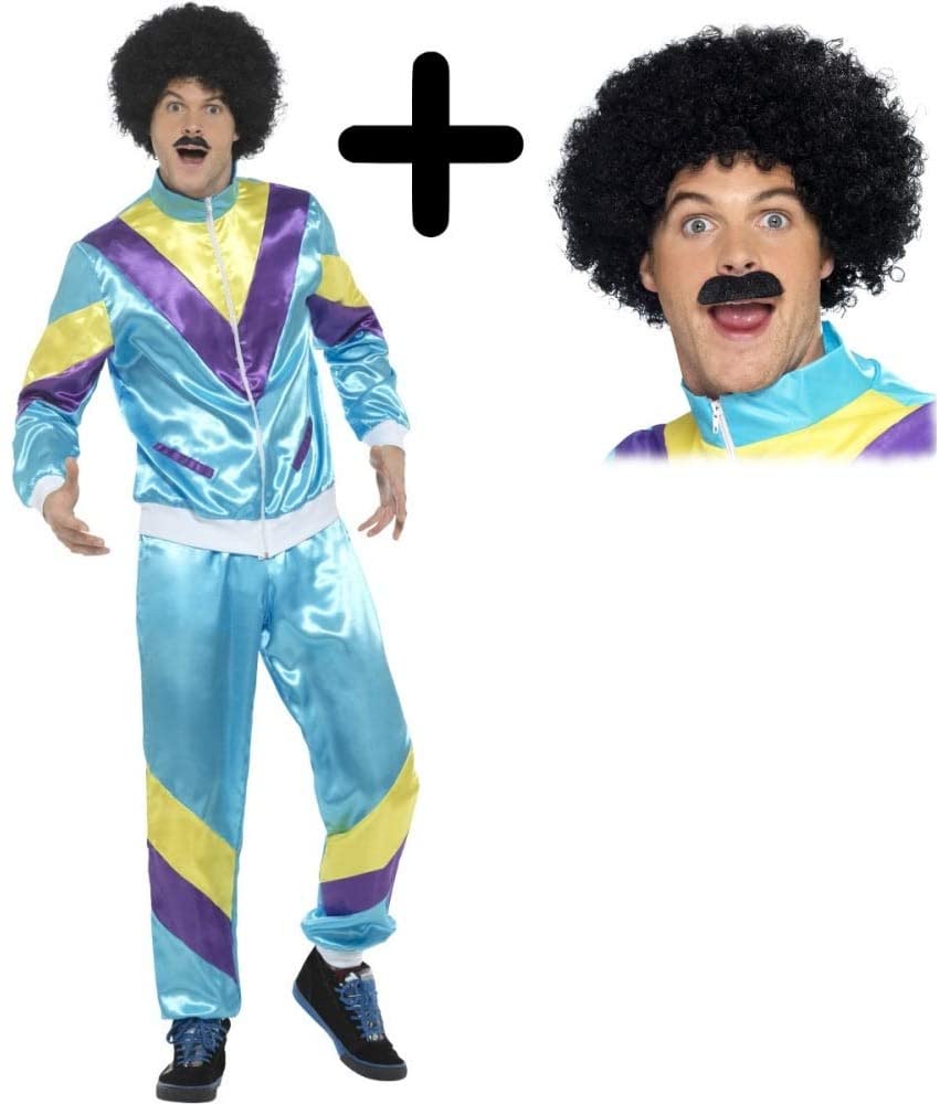 Mens Blue Shell Suit XL Costume + Wig – TopToy