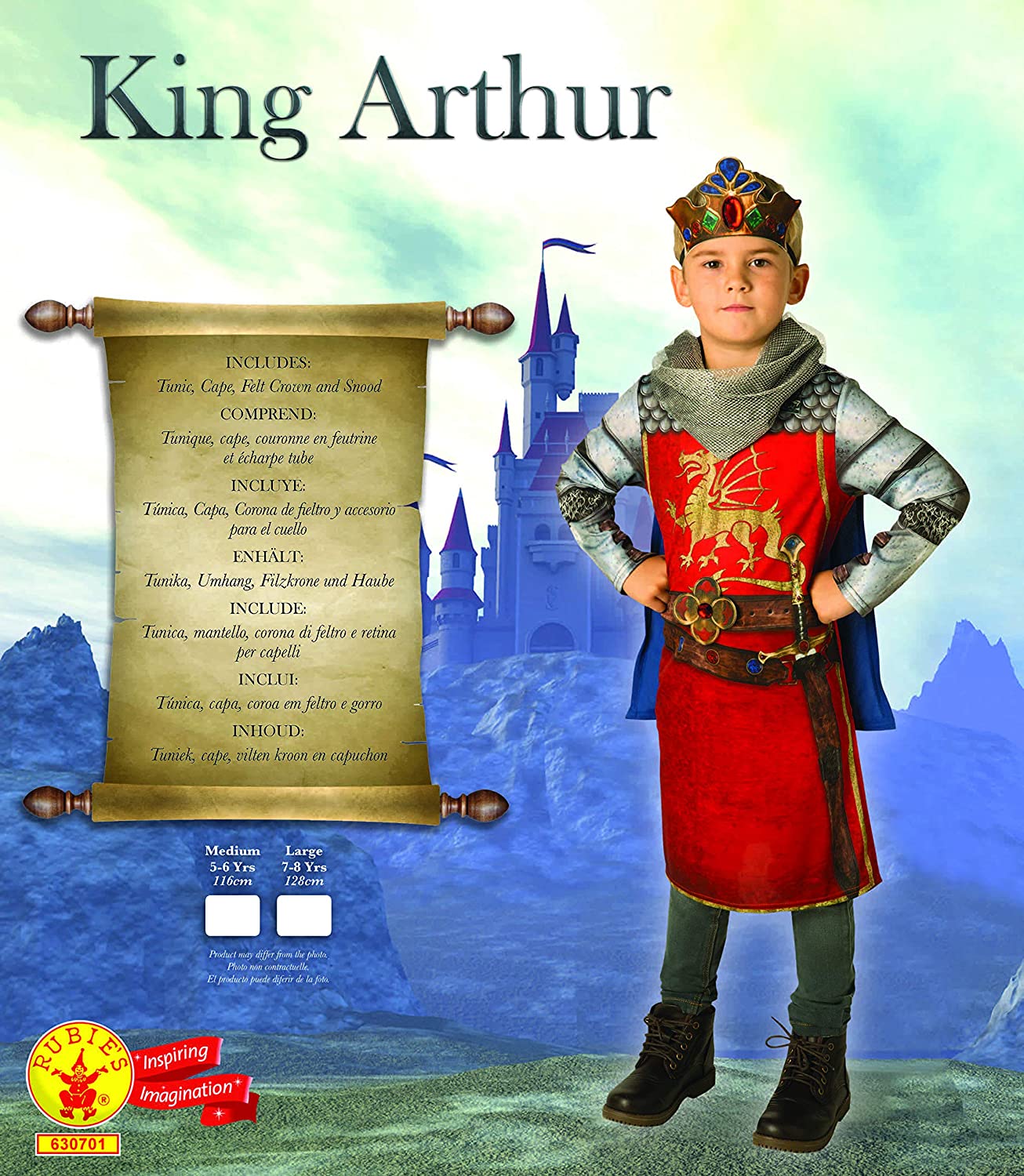 King Arthur – Childrens Fancy Dress Costume – Large – 128cm – Age 7-8 ...