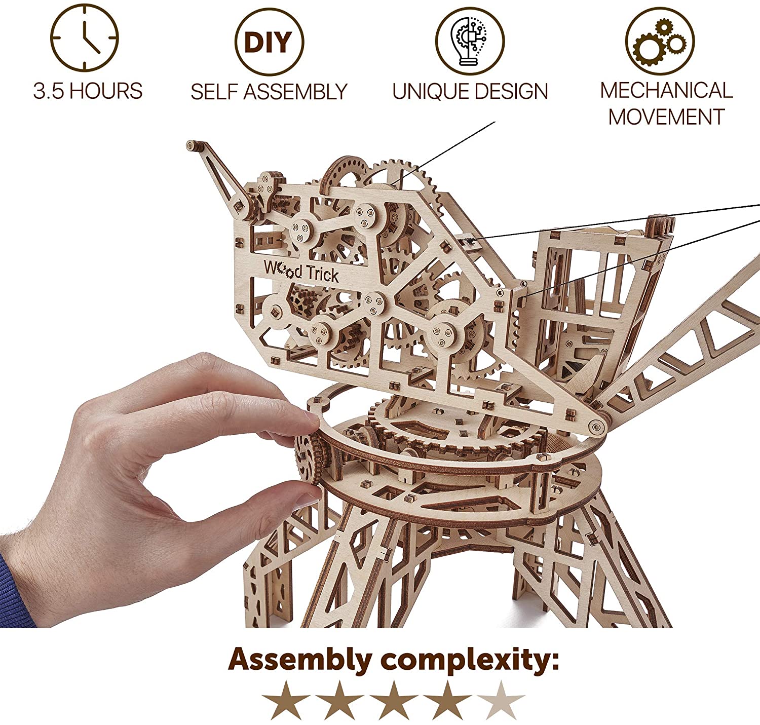 Wood Trick Crane Toy Set + Container, Wooden Toy Crane Playset ...