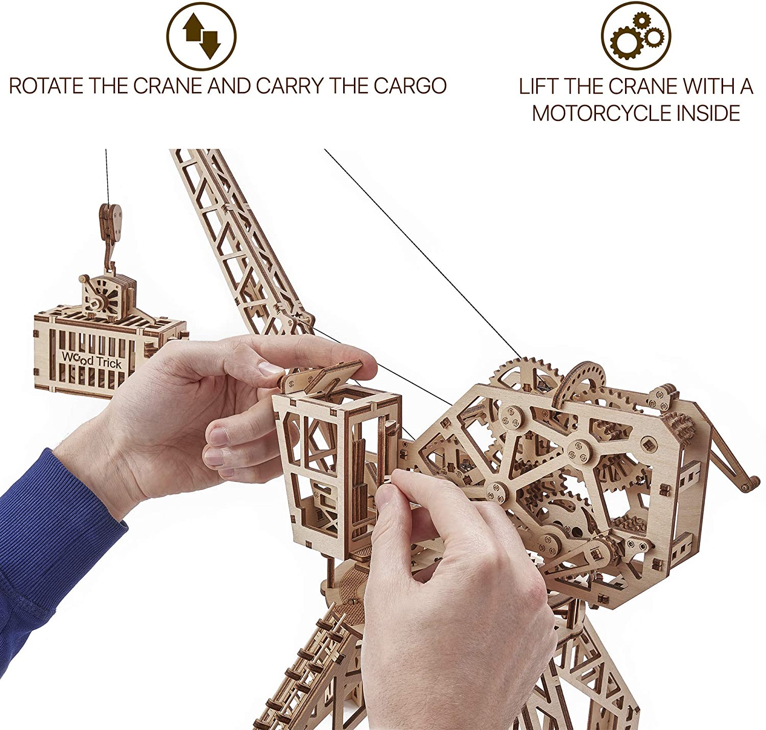 Wood Trick Crane Toy Set + Container, Wooden Toy Crane Playset ...