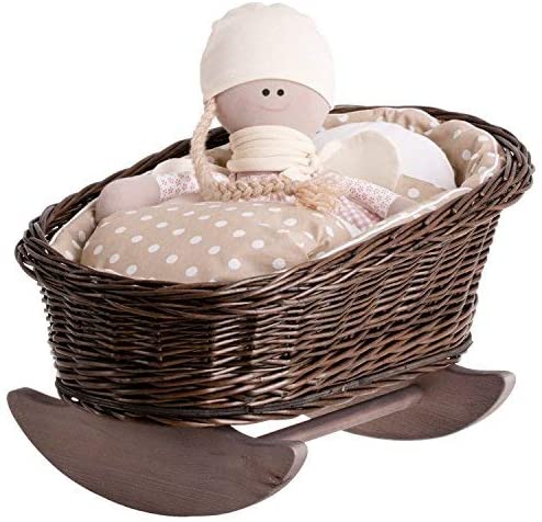 Berceau en osier gris, lit poupee, berceau à bascule en bois – TopToy