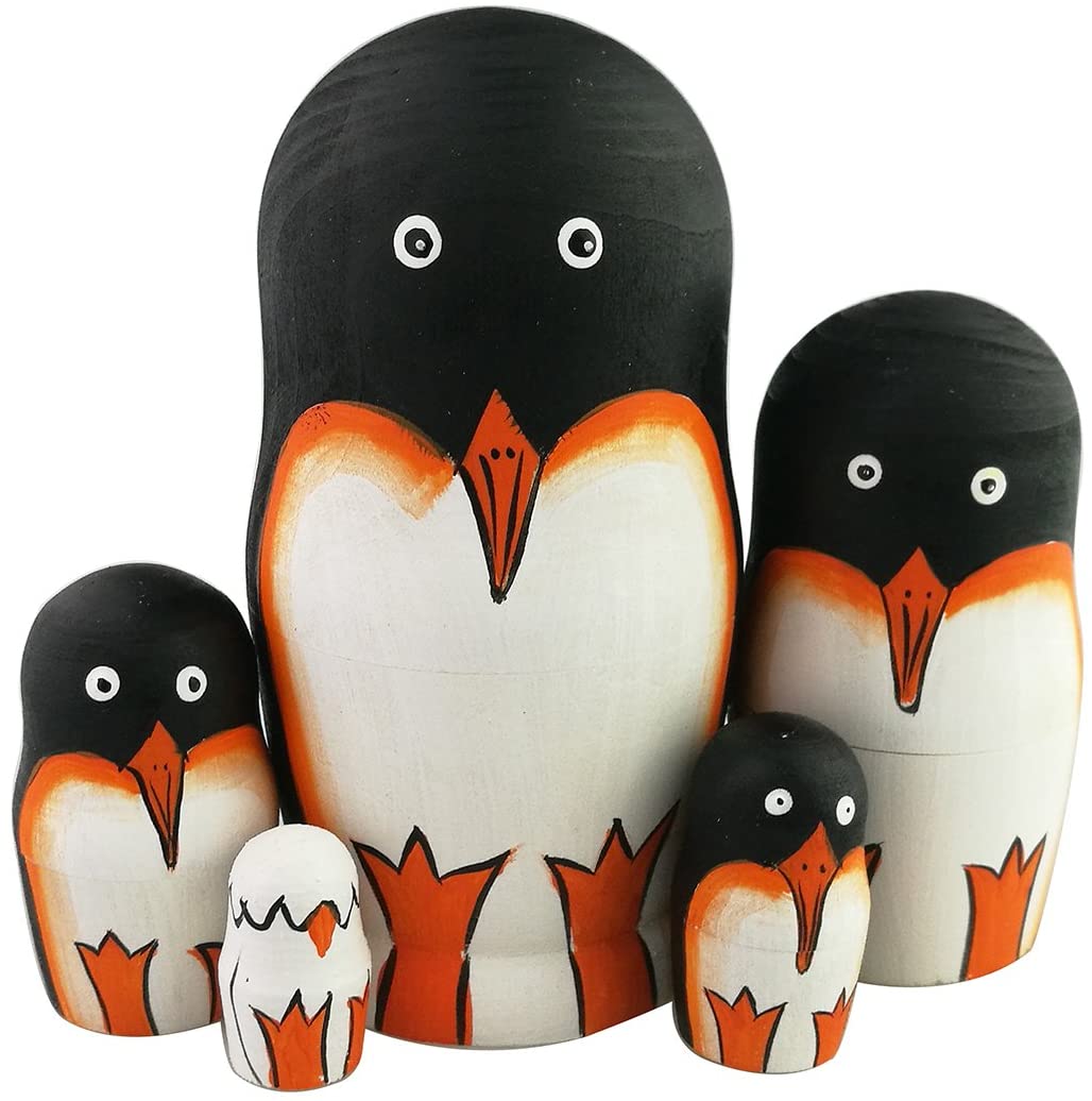 Set of 5 Cute Animal Theme Penguin Stacking Toy Russian Doll Handmade ...