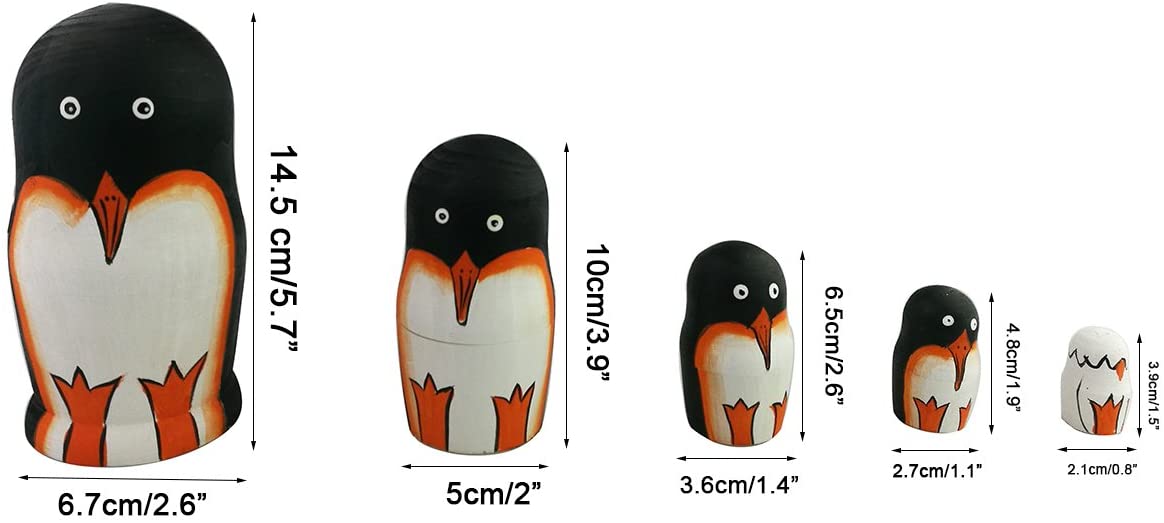 Set of 5 Cute Animal Theme Penguin Stacking Toy Russian Doll Handmade ...