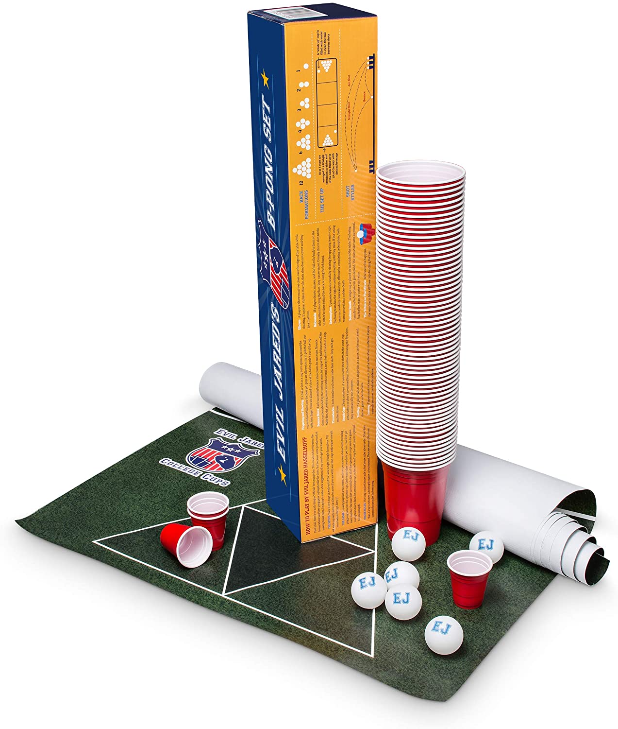“Evil” Jared’s BEER PONG Mat + 60 Red Beer Cups + 6 Ping Pong Balls ...