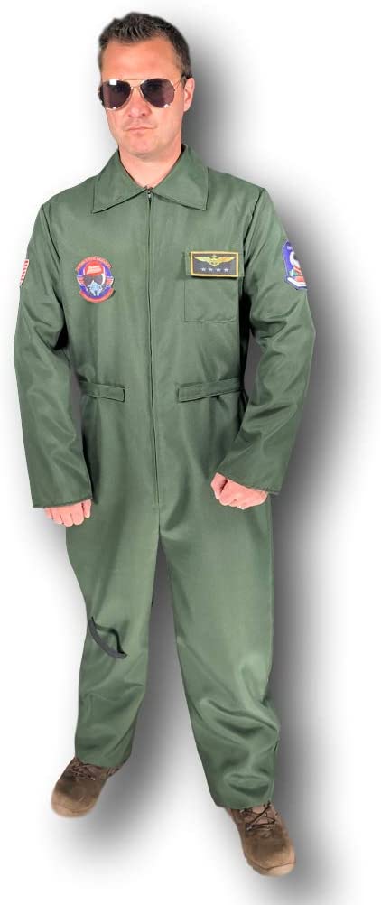 Adult Men’s Top Pilot Costume Captain Flight Suit Gun Attendant Fancy ...