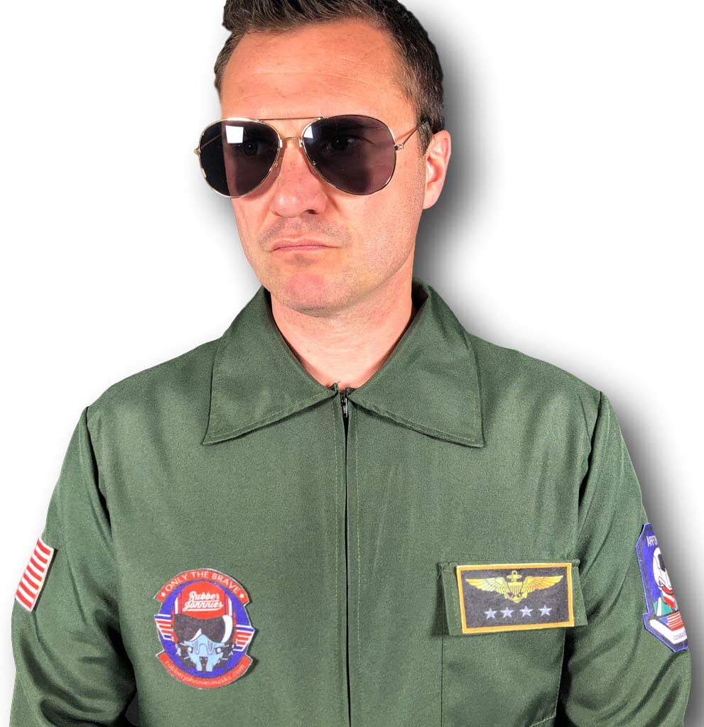Adult Men’s Top Pilot Costume Captain Flight Suit Gun Attendant Fancy ...