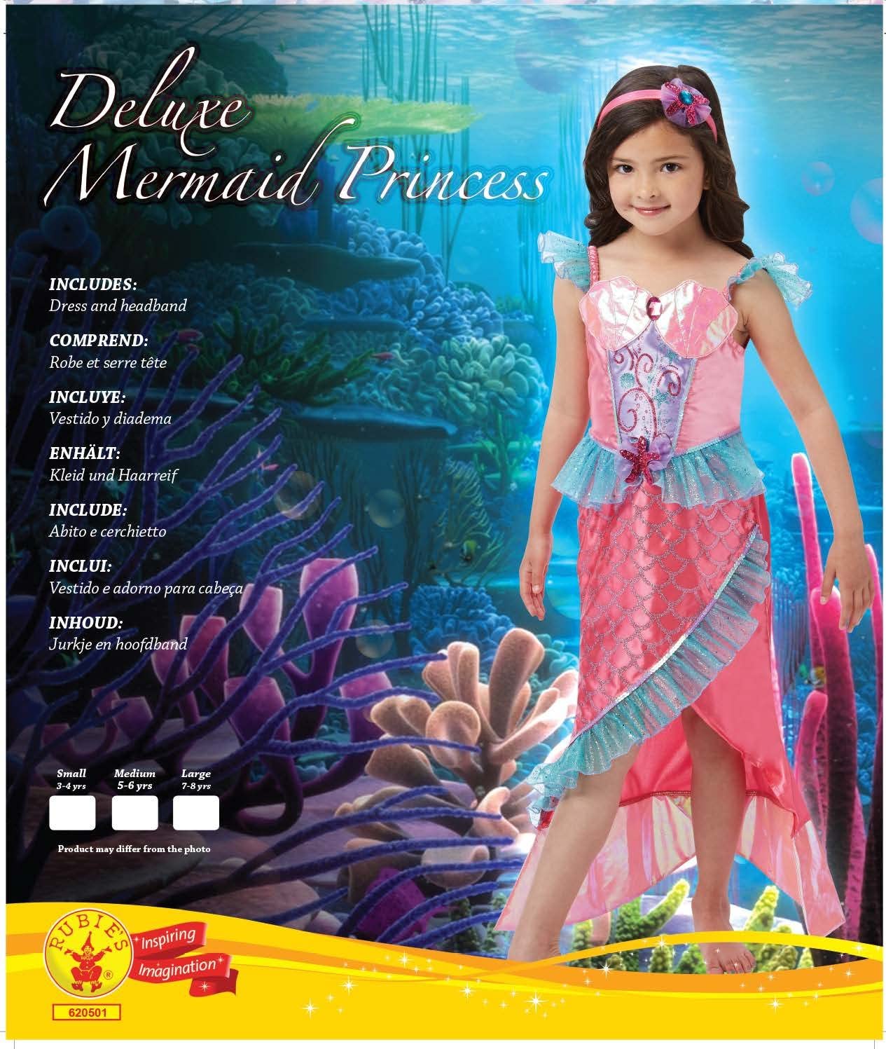 Rubie’s 620501L Official Deluxe Mermaid Princess Costume, Girl’s, Large ...