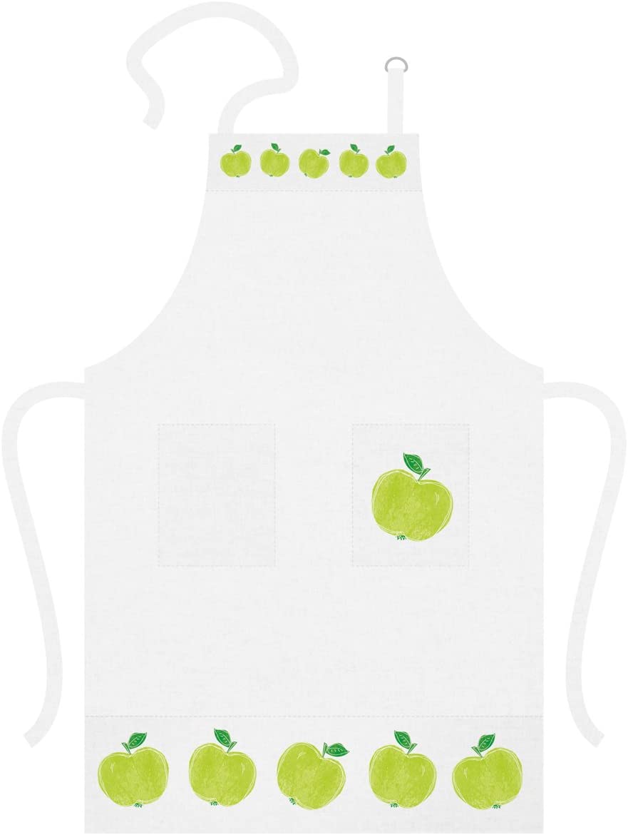 PPD Kitchen Apron, Apples Apron, White, Green and Light Green – TopToy