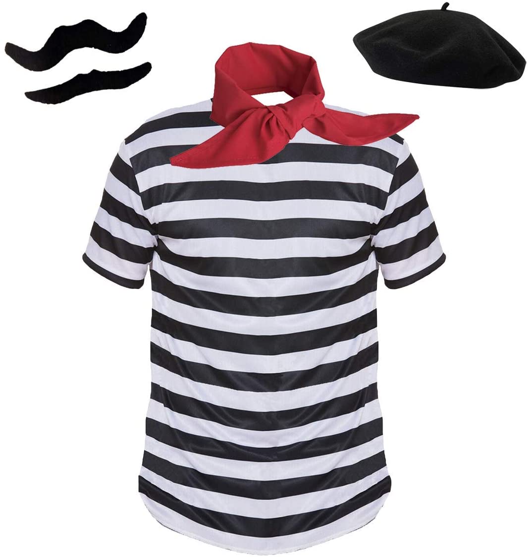 Paper Umbrella Mens French man fancy dress 4 pc set TSHIRT ...