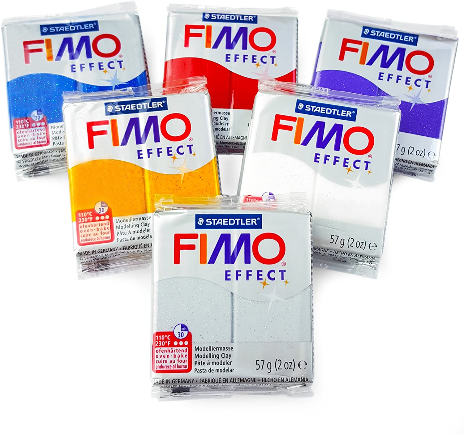 FIMO Effect Polymer Oven Modelling Clay – 57g – Set of 6 – Glitter ...