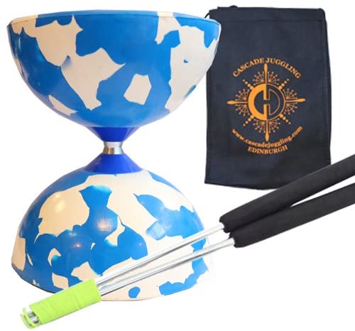 Blue & White Jester Diabolo with Aluminium ‘Metal’ Sticks and Carry Bag ...