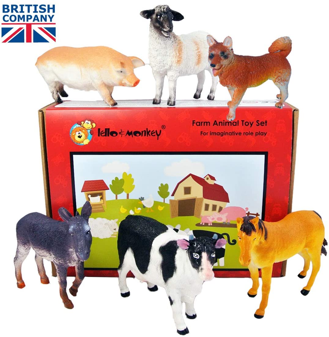 Lello and Monkey Farm Animal Plastic Toy Figures boxed set of 6 – TopToy