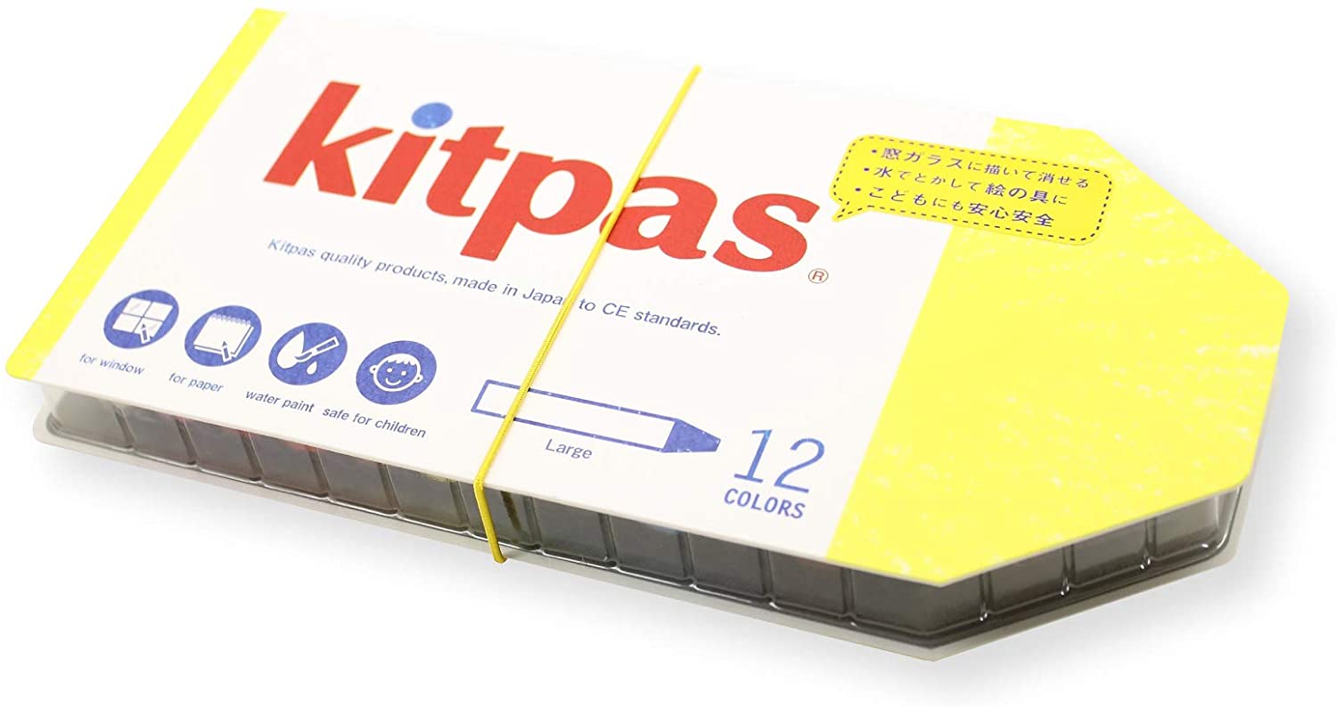 Kitpas Crayon Large 12 Colours – Bright, Bold Crayons for Almost any Surface including Paper ...