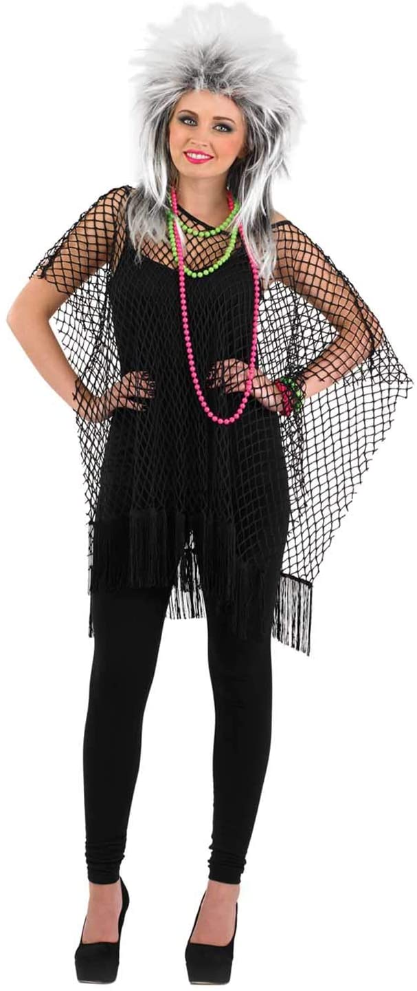 Womens 80S Mesh Top Adults Black Punk Rock Poncho Mens Unisex Neon ...