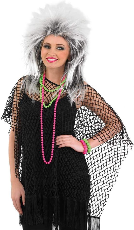Womens 80S Mesh Top Adults Black Punk Rock Poncho Mens Unisex Neon ...