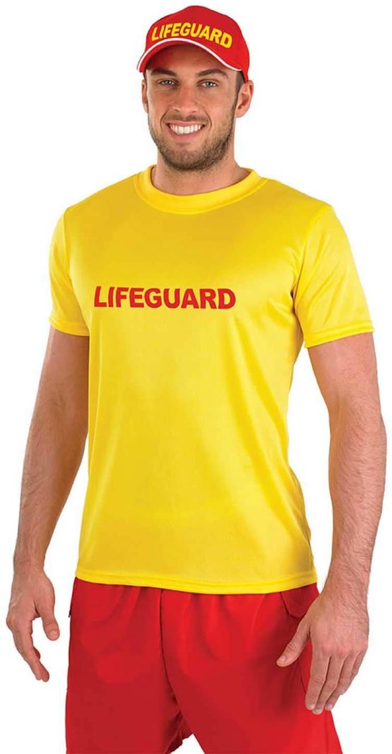 Fun Shack Mens Lifeguard Costume Adults Yellow & Red Beach Life Guard ...