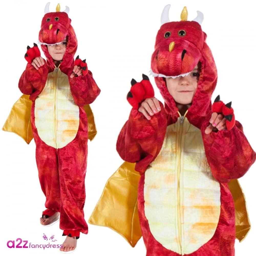 Red Dragon Costume, High Quality, Embossed Scales, Golden Dragon Wings ...
