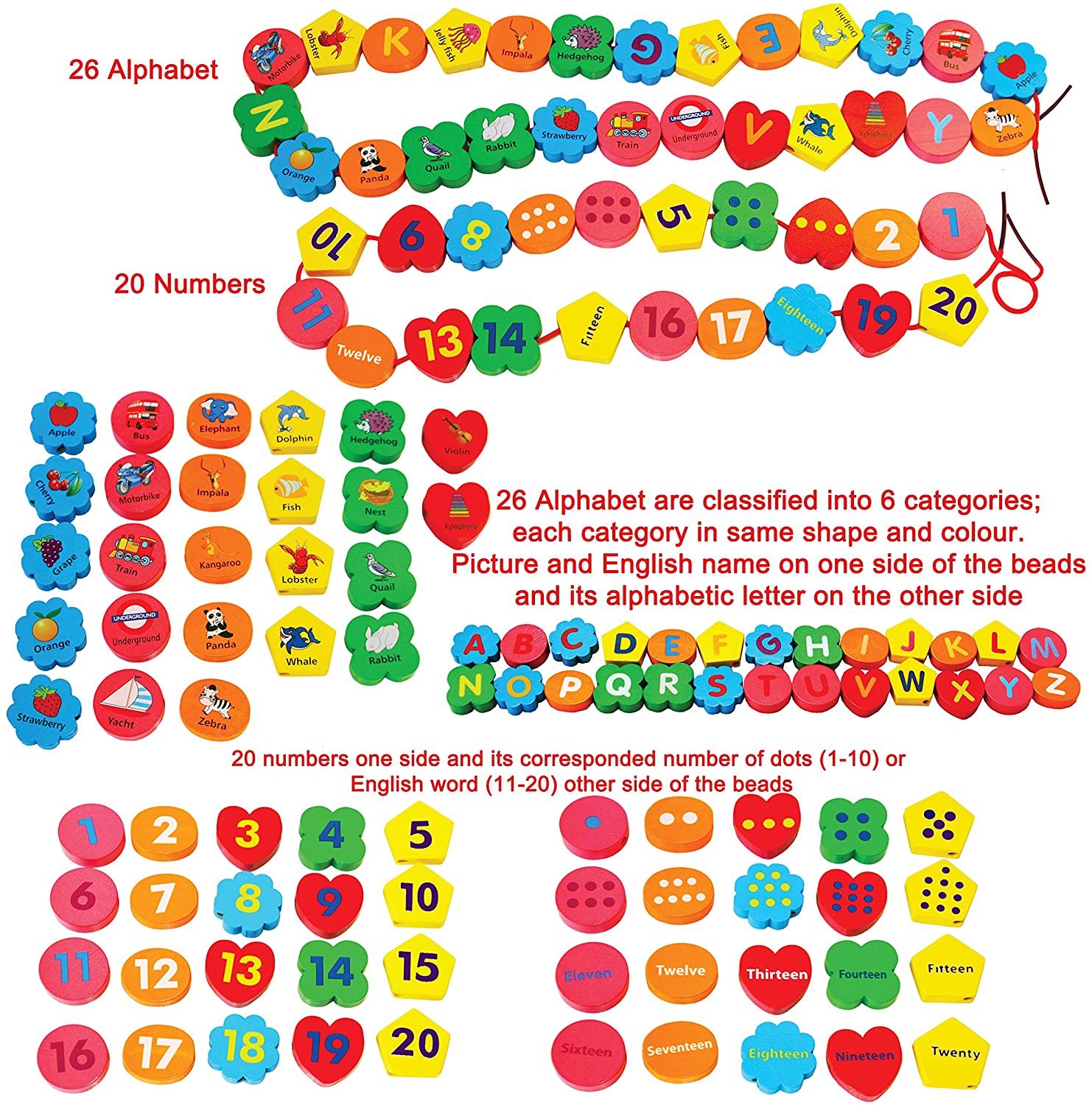 TOWO Wooden Threading Beads Alphabet Blocks-Large Wooden Letters and ...