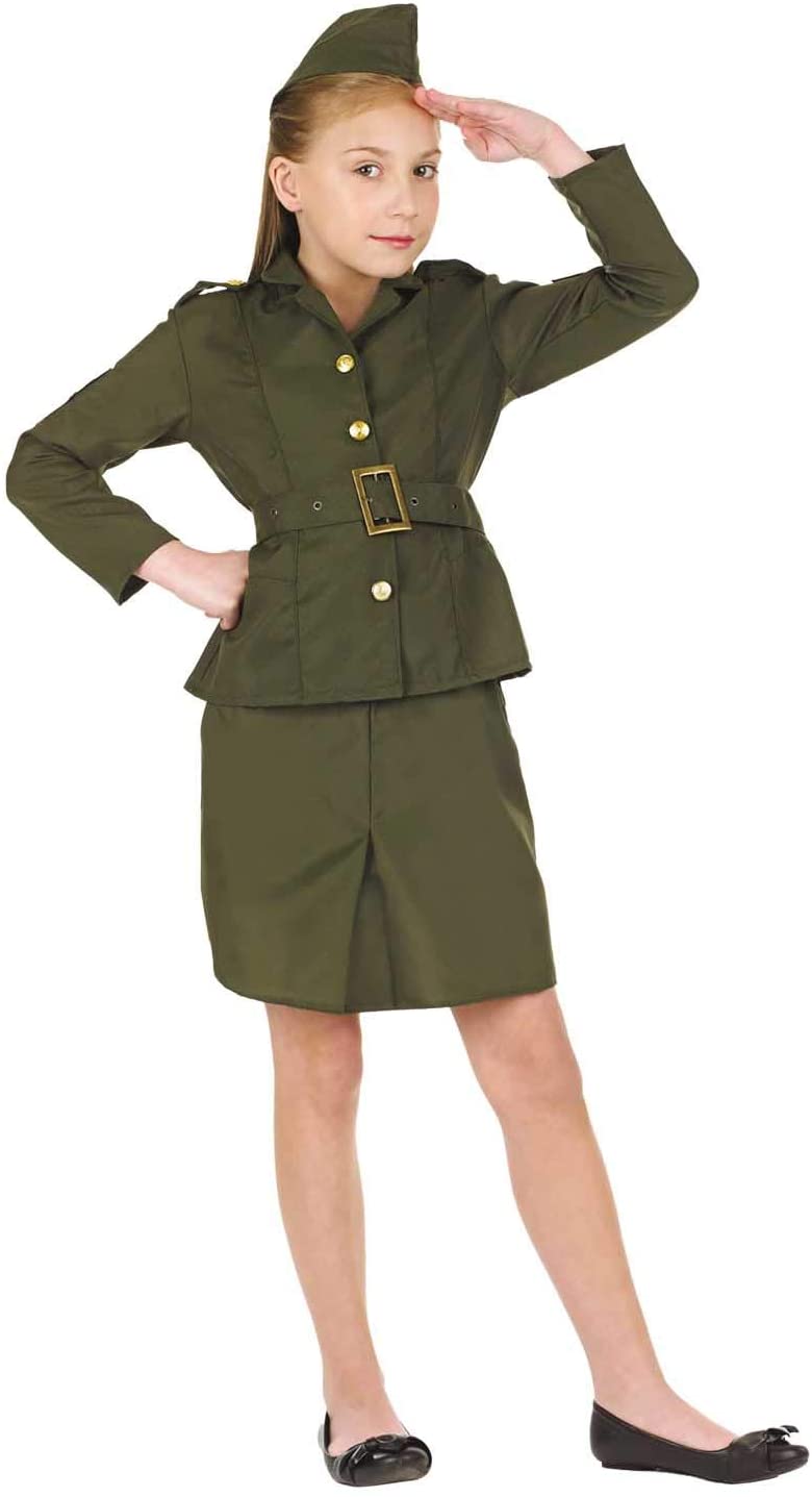 Fun Shack Kids WW2 Army Girl Costume Childrens 1940s Wartime Military ...