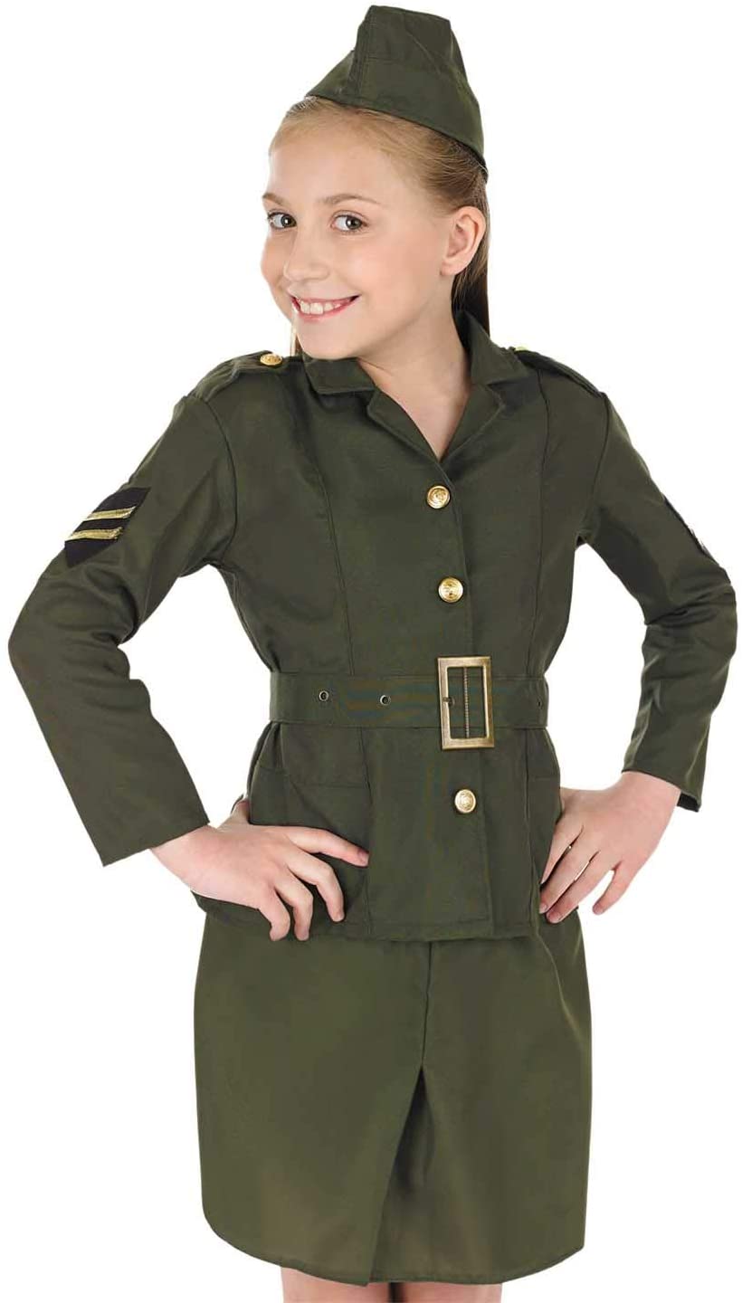 Fun Shack Kids WW2 Army Girl Costume Childrens 1940s Wartime Military ...