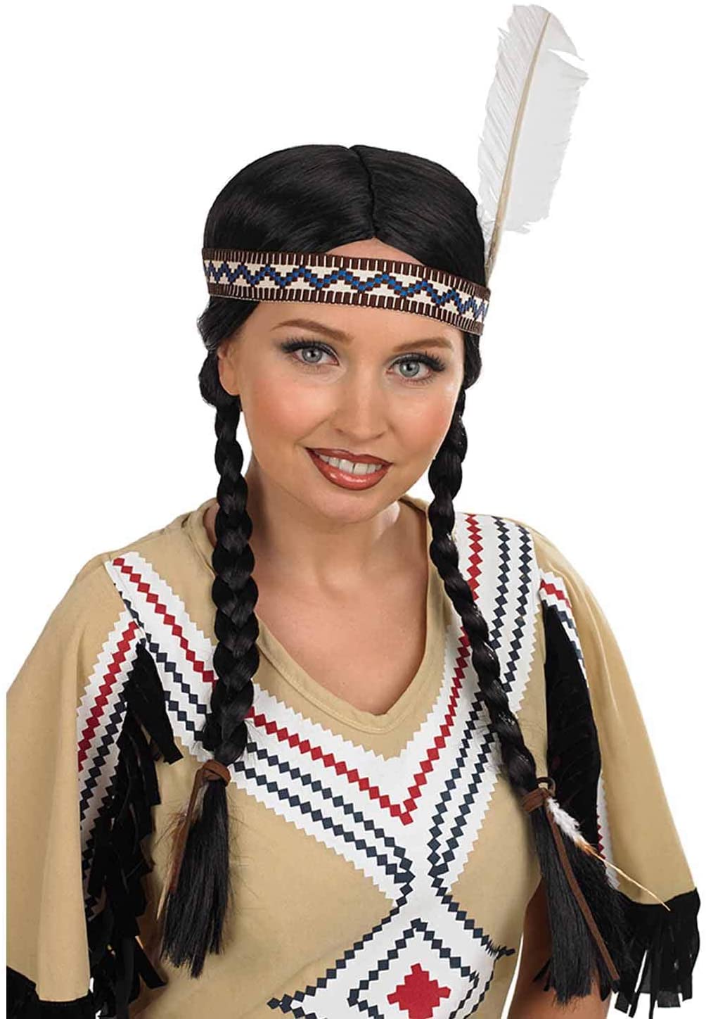 Fun Shack Native American Wig Woman, American Indian Chief With ...