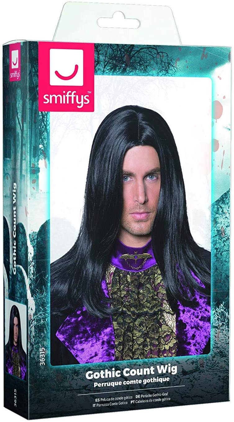 Smiffys Gothic Count Wig, Straight – Black, Long – TopToy