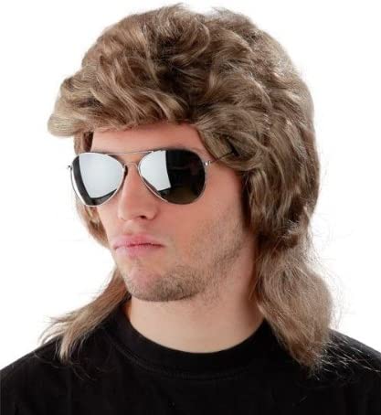 Foxxeo 50004 | 3 Combo Set. 80s Mullet Wig + Mirrored Aviator ...