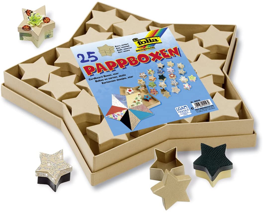 Folia 32510 Natural – Christmas Stars, Pack of 25 Cardboard Boxes – TopToy