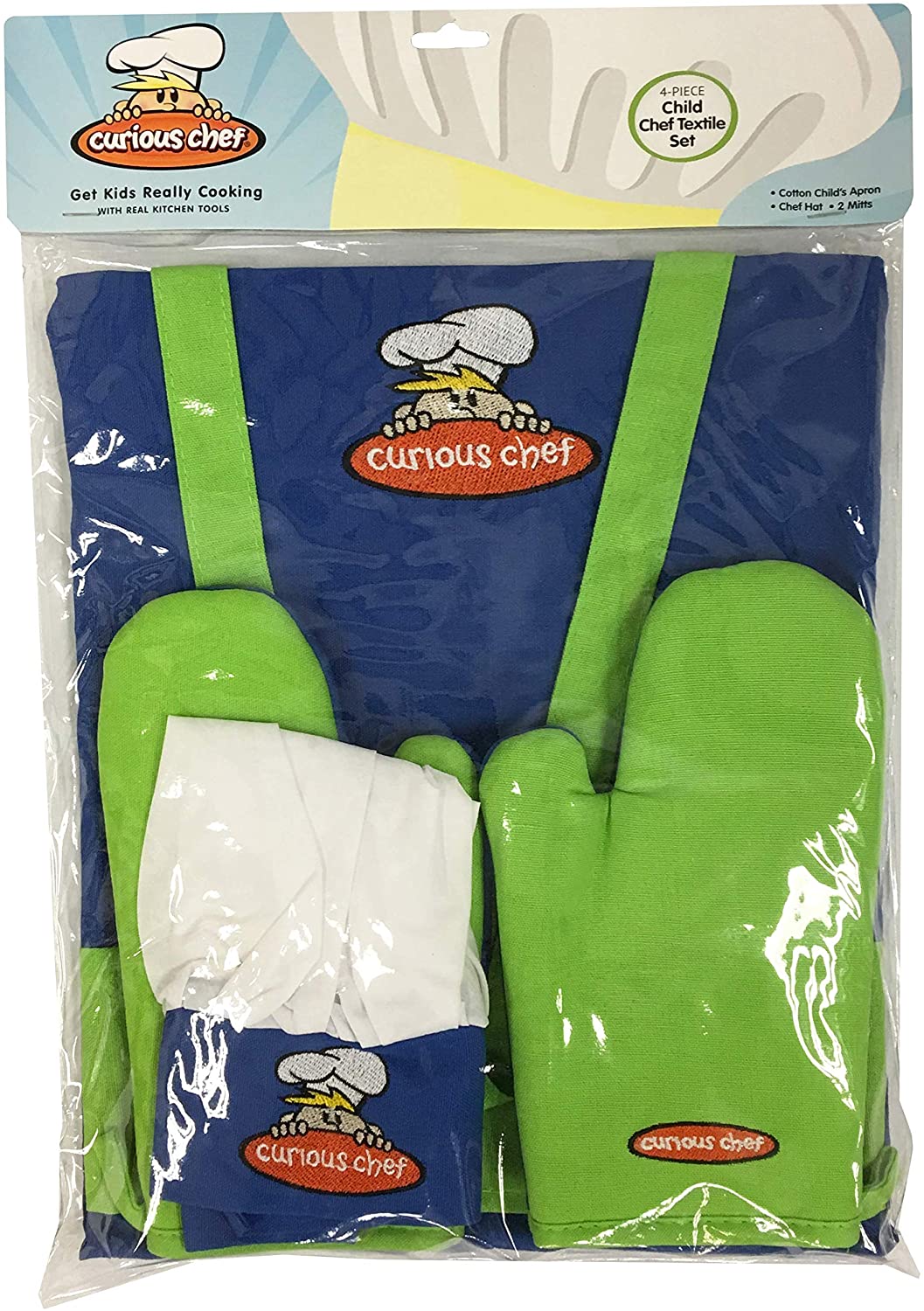 Curious Chef Children’s 4 Piece Chef Set, Blue and Green – TopToy