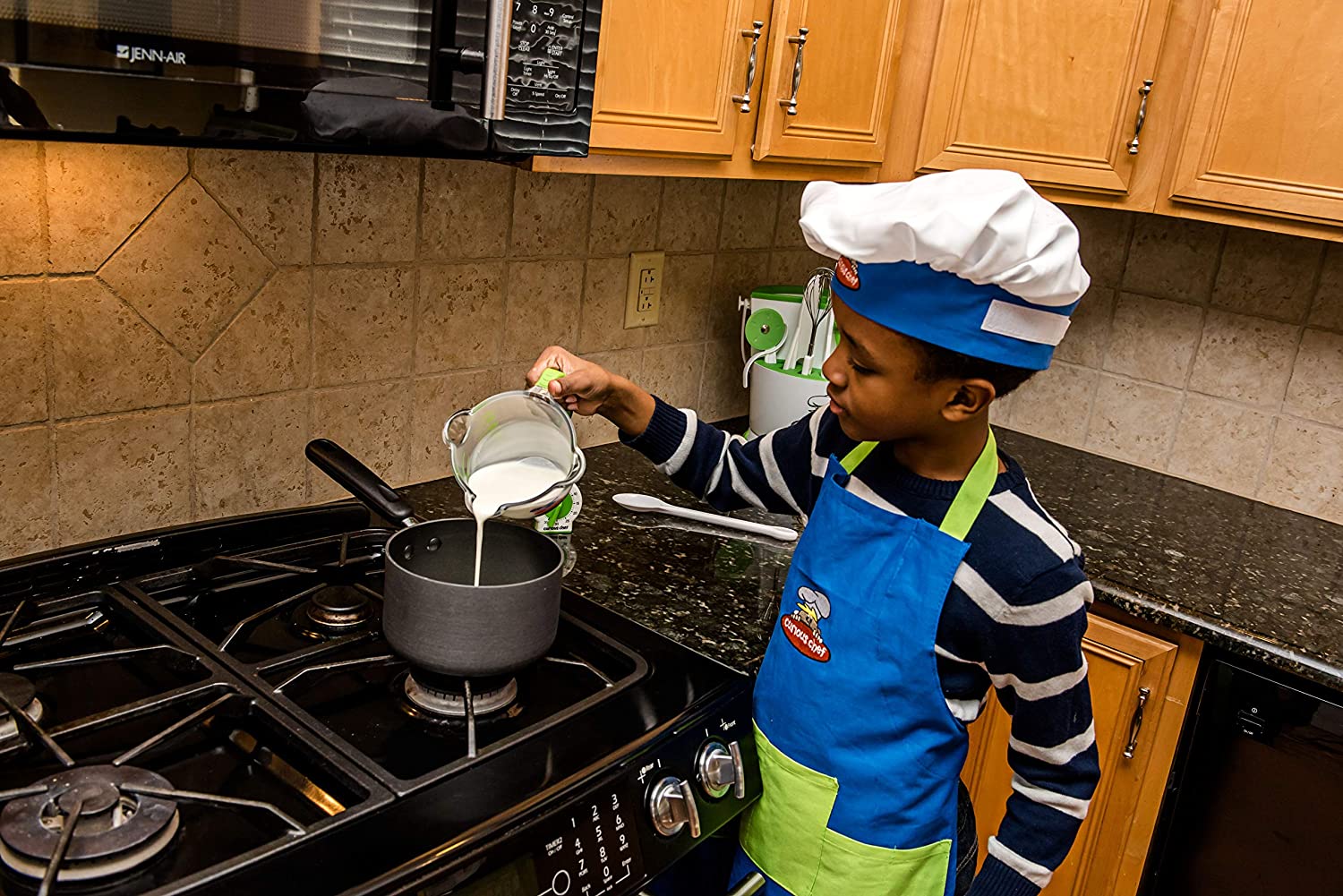 Curious Chef Children’s 4 Piece Chef Set, Blue and Green – TopToy