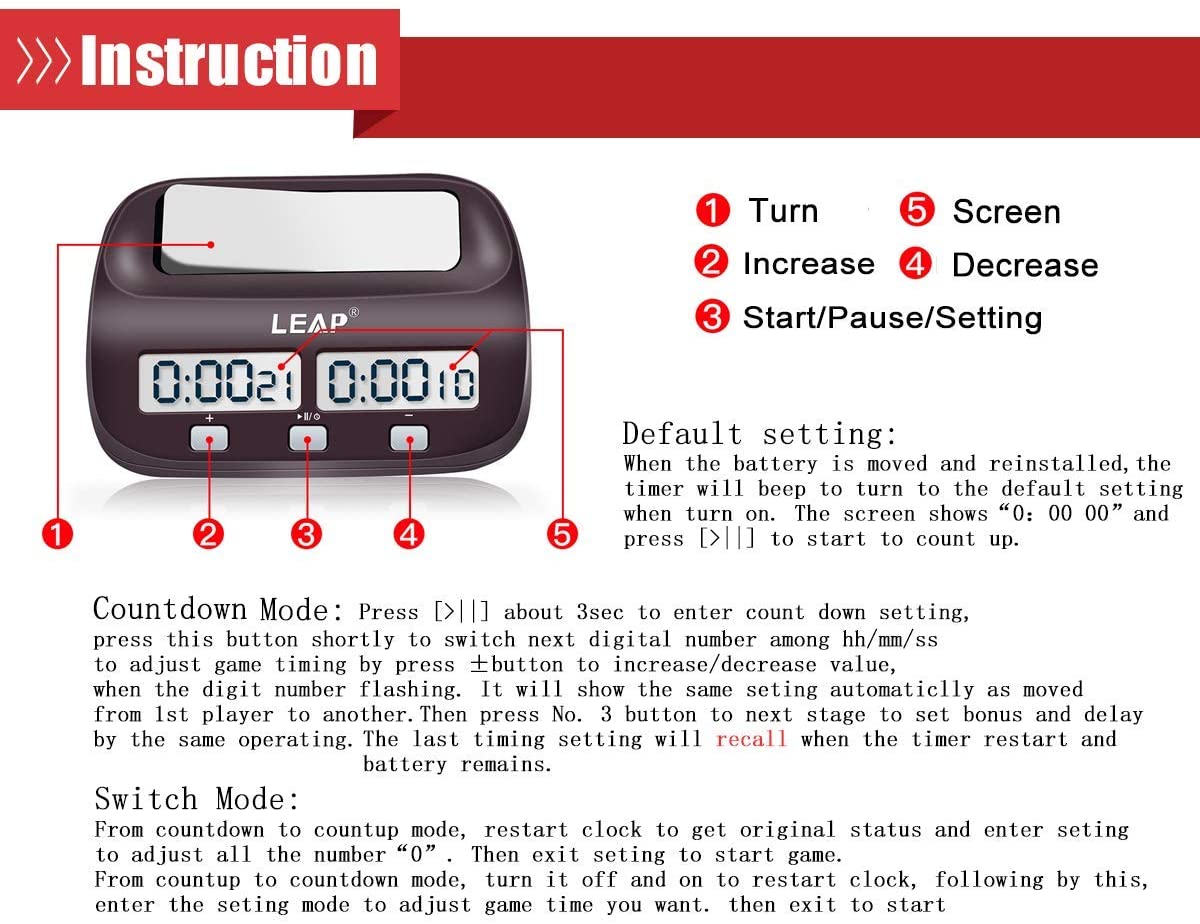 LEAP Chess Clock Digital Chess Timer Professional for Board Games Timer ...